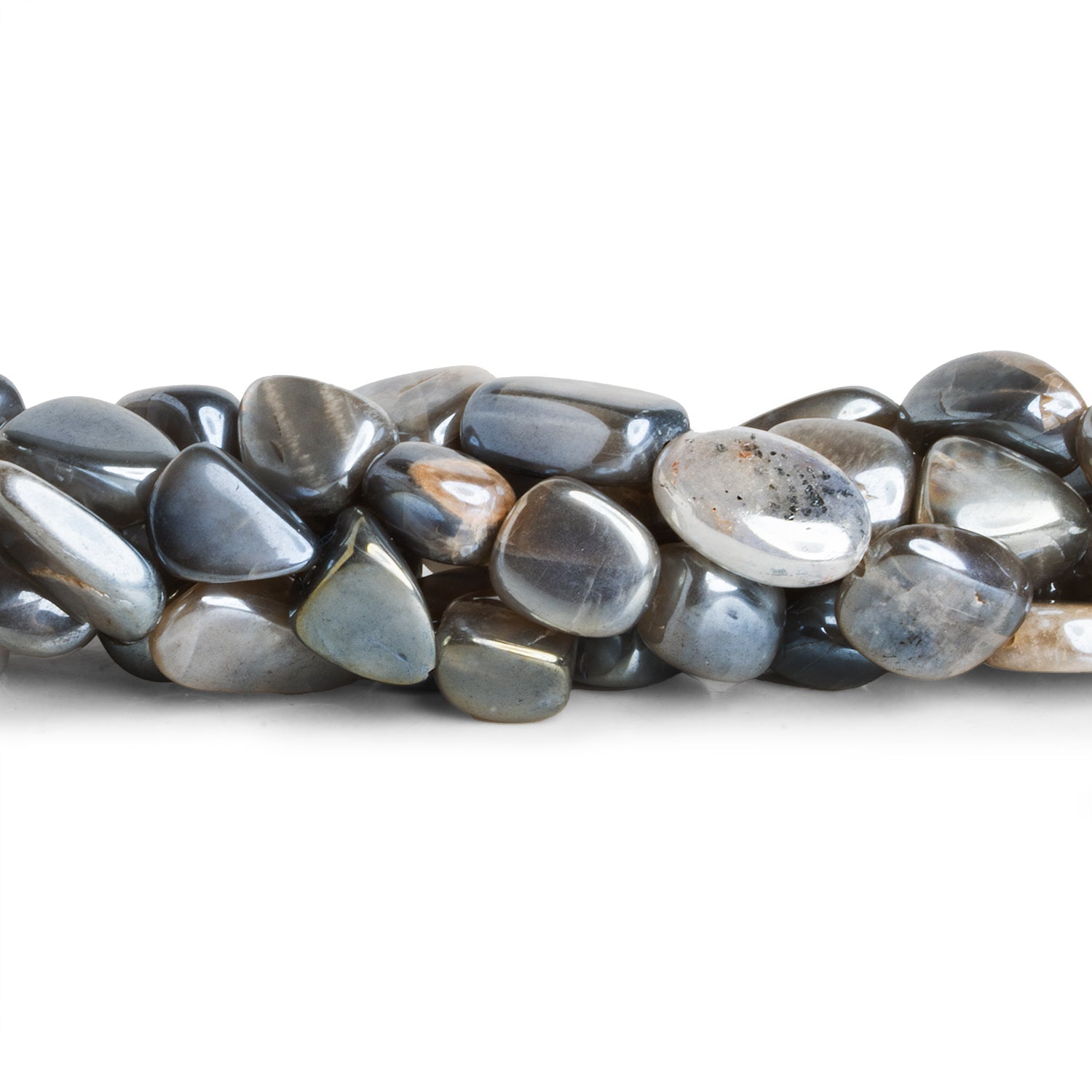 12x9mm Mystic Grey Moonstone Plain Nuggets 7 inch 11 Beads The Bead Traders