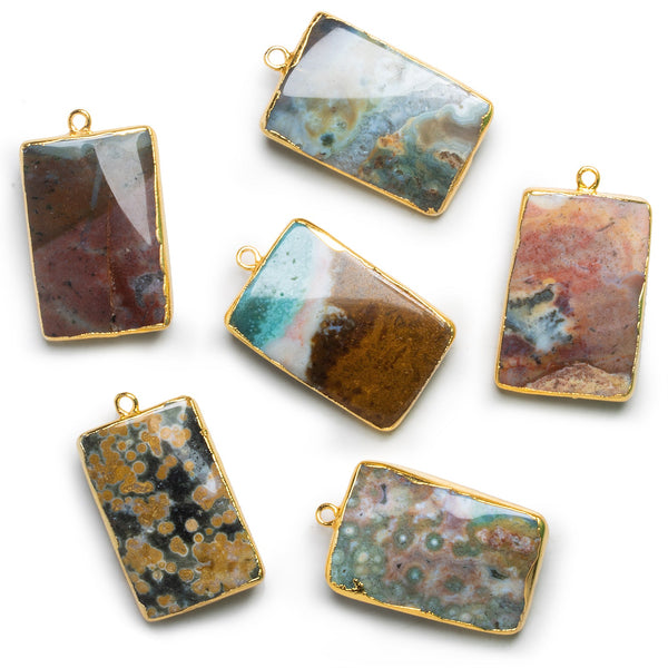 34x20mm Gold Leafed Ocean Jasper Rectangle Pendant 1 Bead – The Bead ...