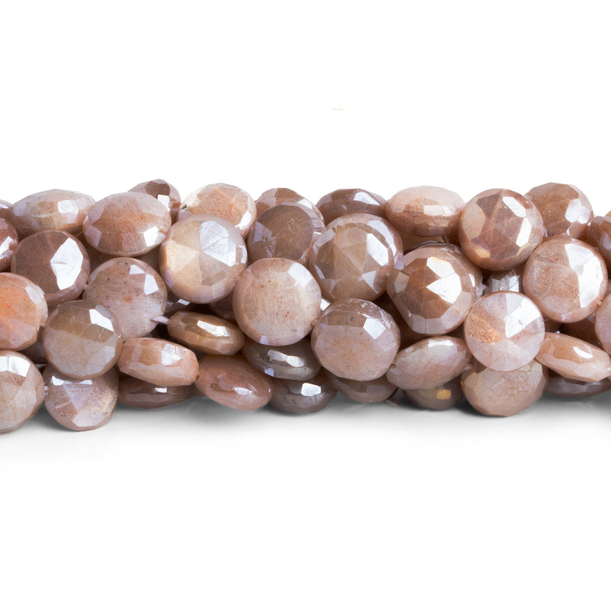 8mm Mystic Peach Moonstone Faceted Coins 14 inch 35 beads – The Bead ...